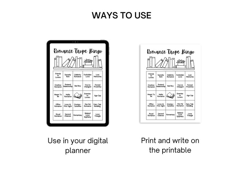 Romance Trope Book Bingo Printable Tracker | Reading Challenge Journal ...