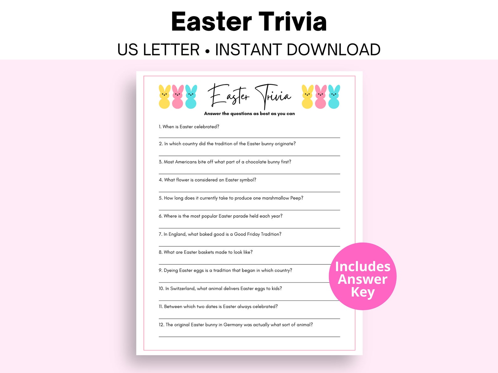 Easter Trivia Printable Game | Easter Quiz Party Game | Easter Activity ...