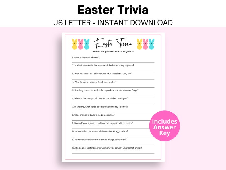 Easter Trivia Printable Game | Easter Quiz Party Game | Easter Activity ...