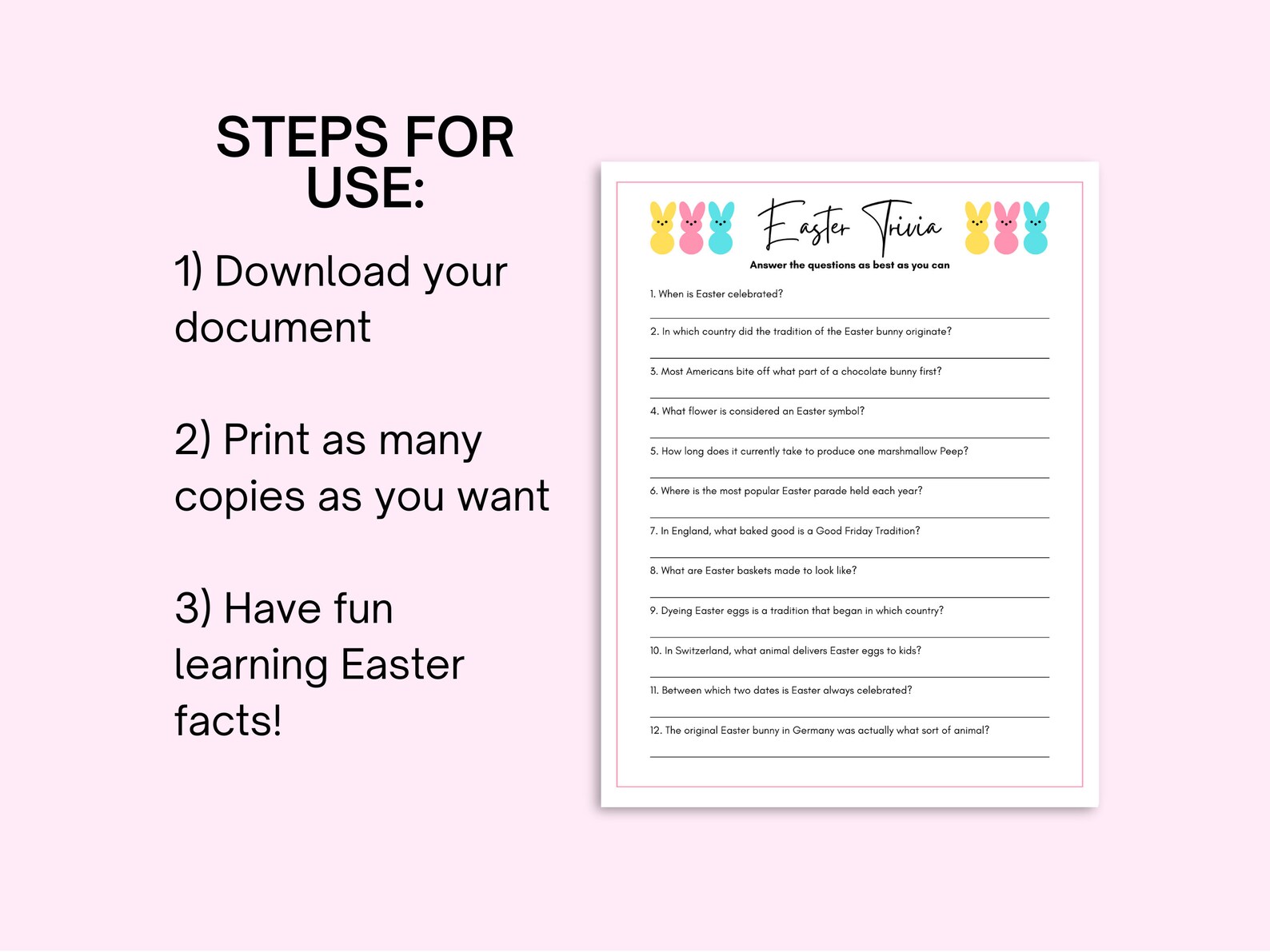 Easter Trivia Printable Game | Easter Quiz Party Game | Easter Activity ...