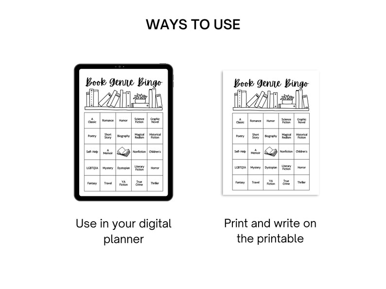Book Genre Bingo Printable Tracker | Reading Challenge Journal Page ...