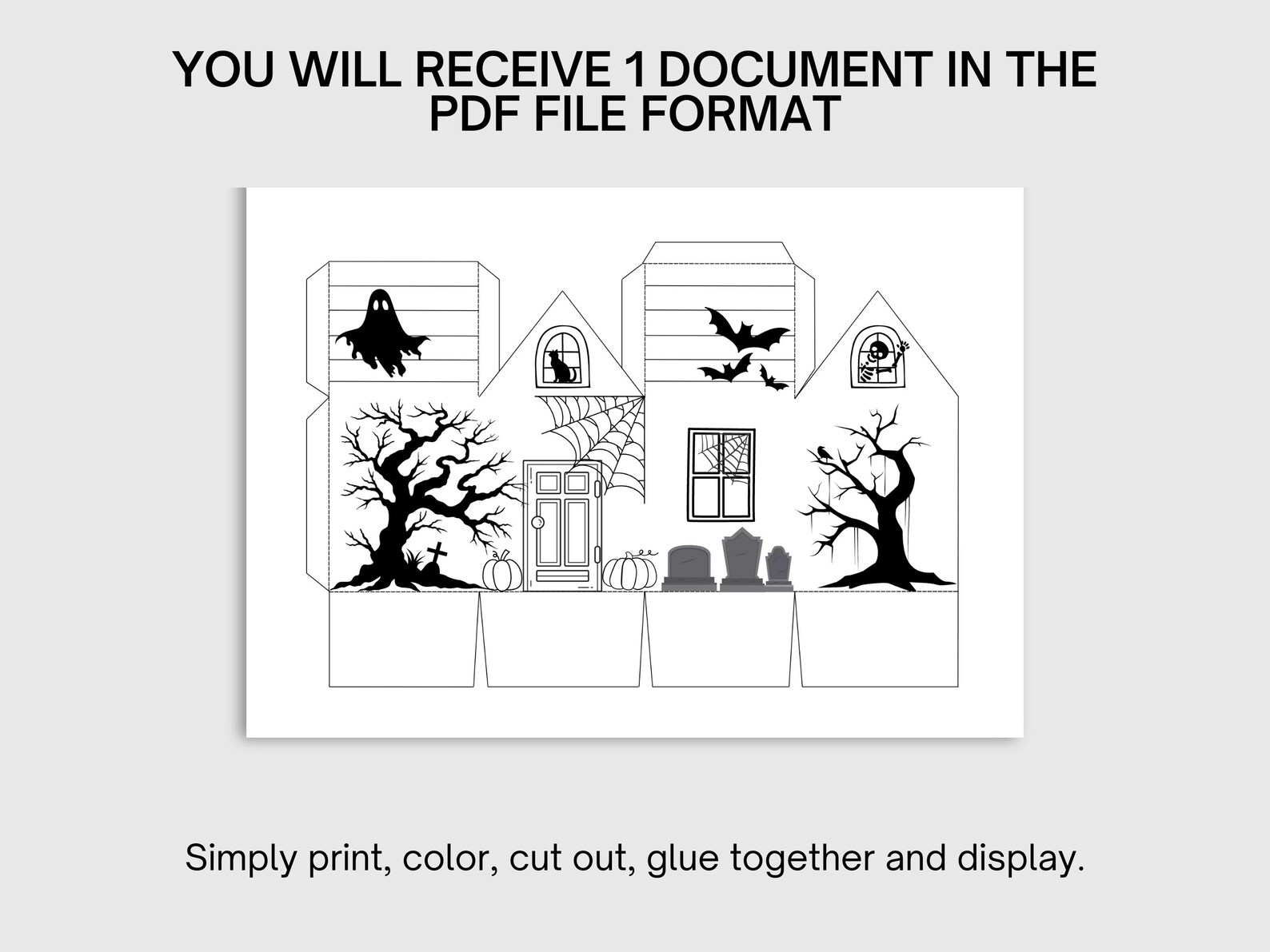 Halloween Haunted House Paper Coloring Craft Template | Printable ...