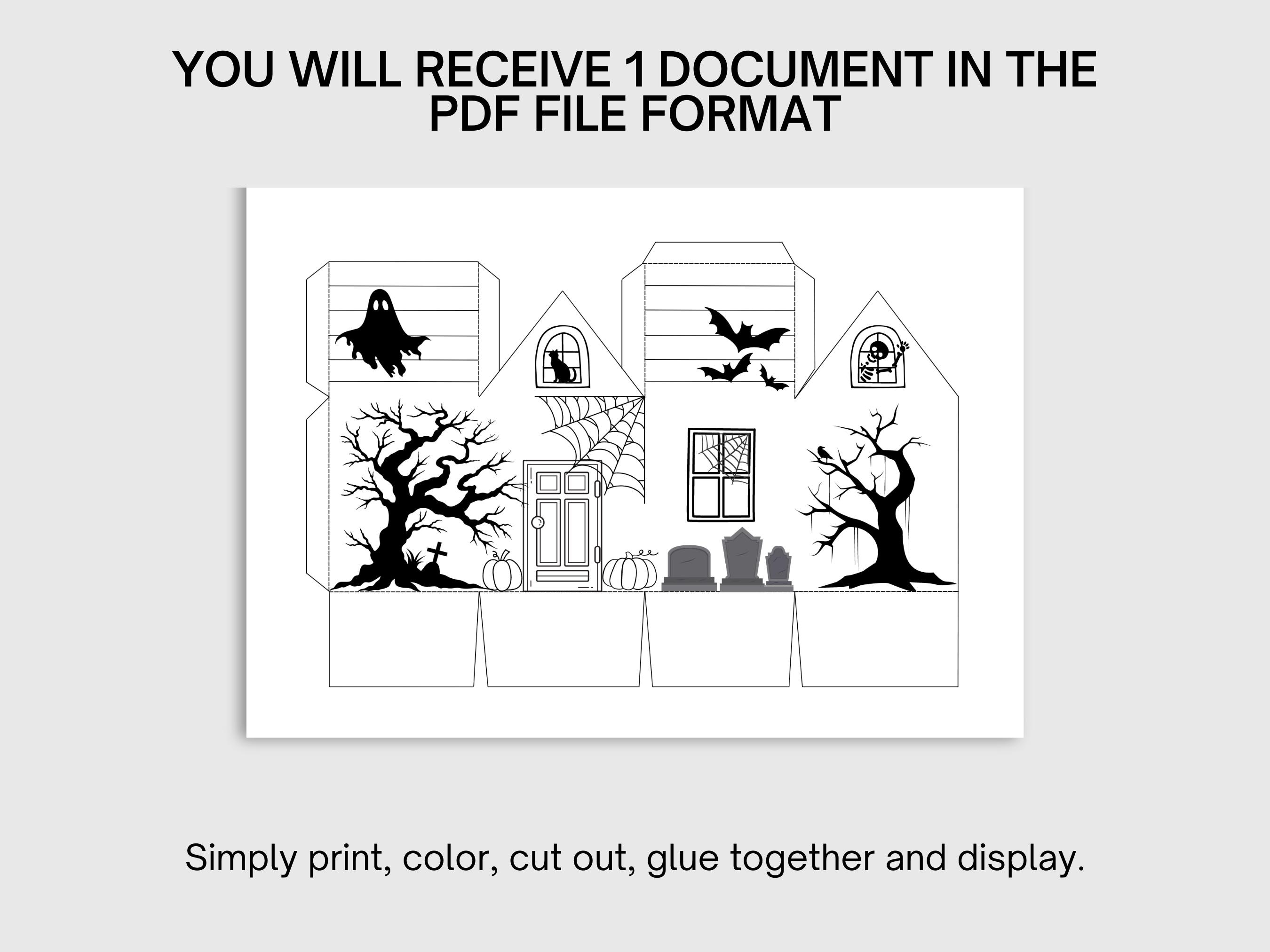 Halloween Haunted House Paper Coloring Craft Template | Printable ...