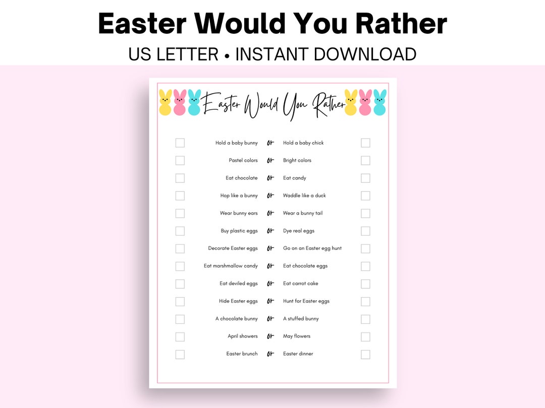 Easter Would You Rather Printable Party Game | Easter This or That ...