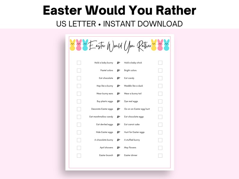 Easter Would You Rather Printable Party Game | Easter This or That ...