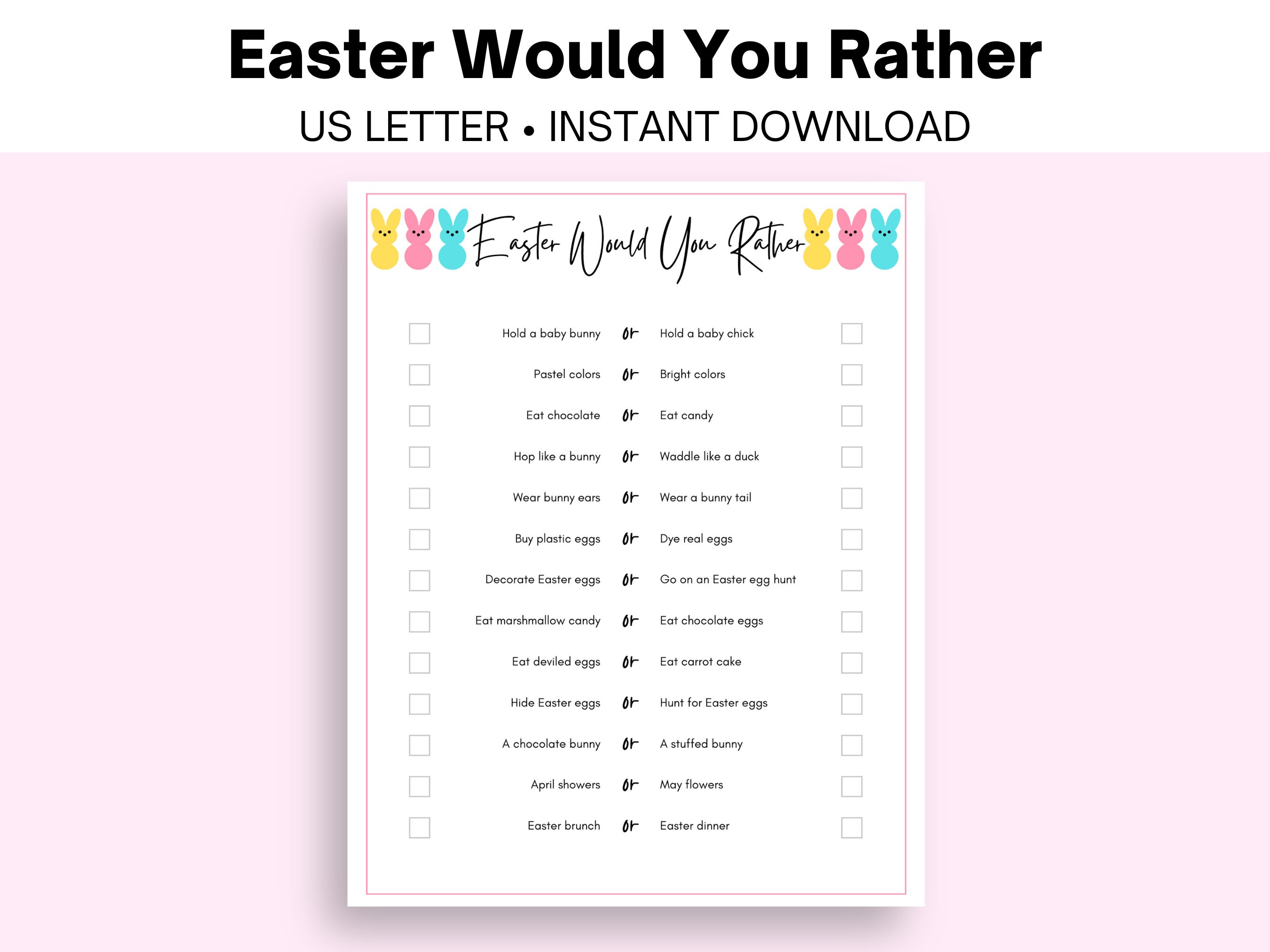 Easter Would You Rather Printable Party Game Easter This or That - Etsy