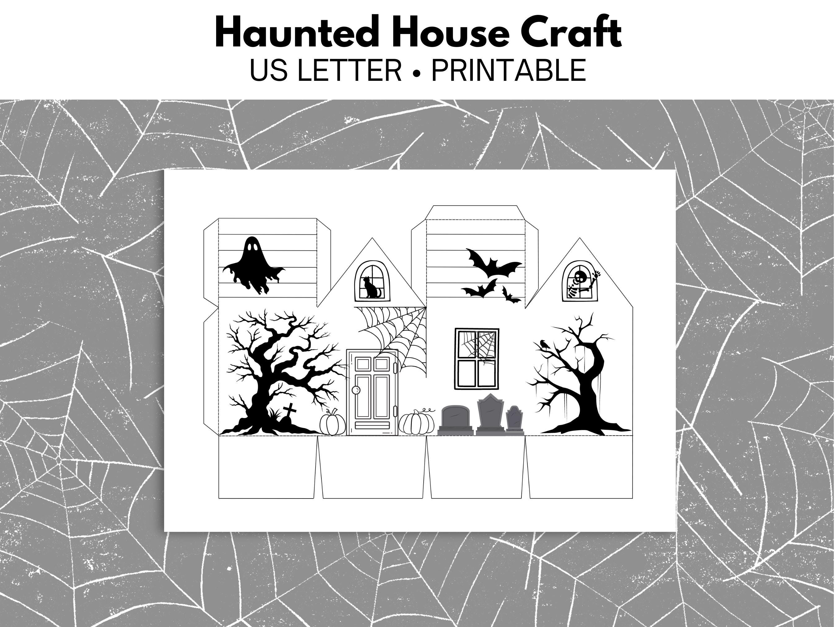 Halloween Haunted House Paper Coloring Craft Template | Printable ...