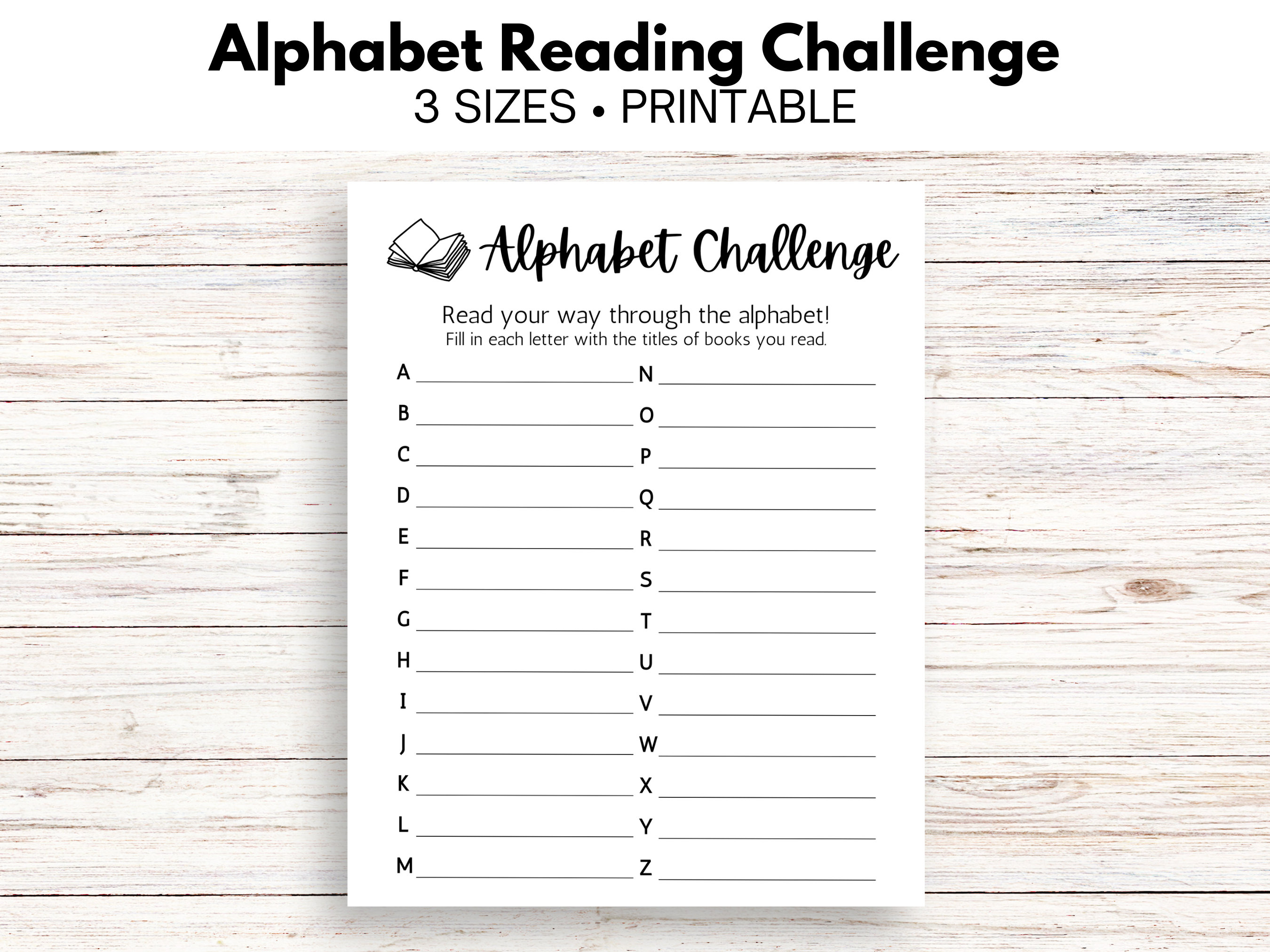 Alphabet Reading Challenge | A to Z Book Tracker | Reading Tracker Journal Page | A4 A5 US ...