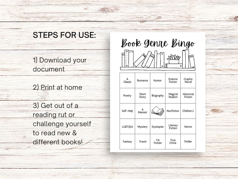 Book Genre Bingo Printable Tracker | Reading Challenge Journal Page ...