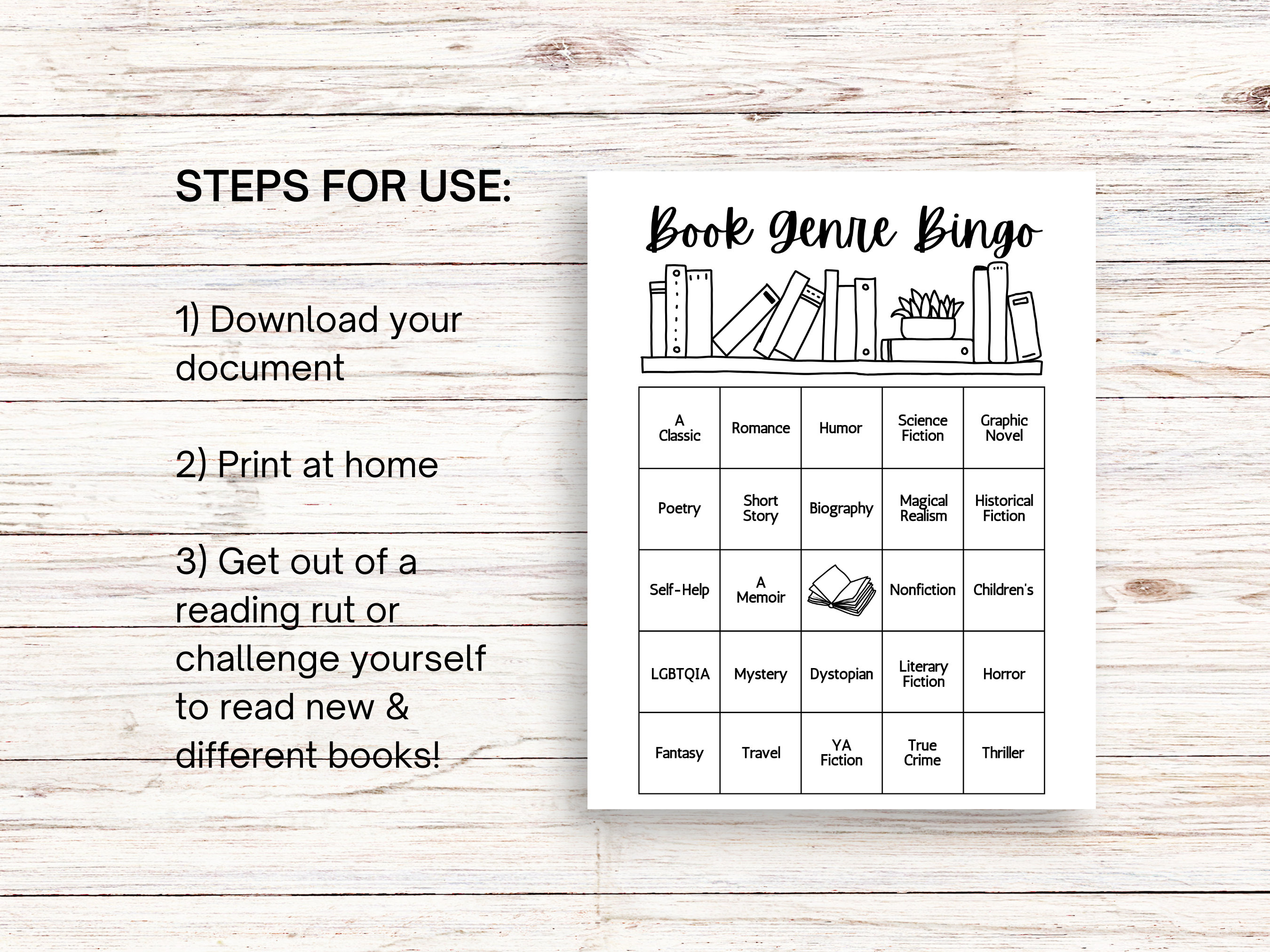 Book Genre Bingo Printable Tracker | Reading Challenge Journal Page ...