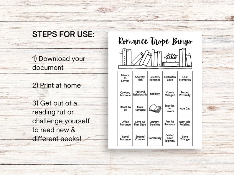 Romance Trope Book Bingo Printable Tracker | Reading Challenge Journal ...
