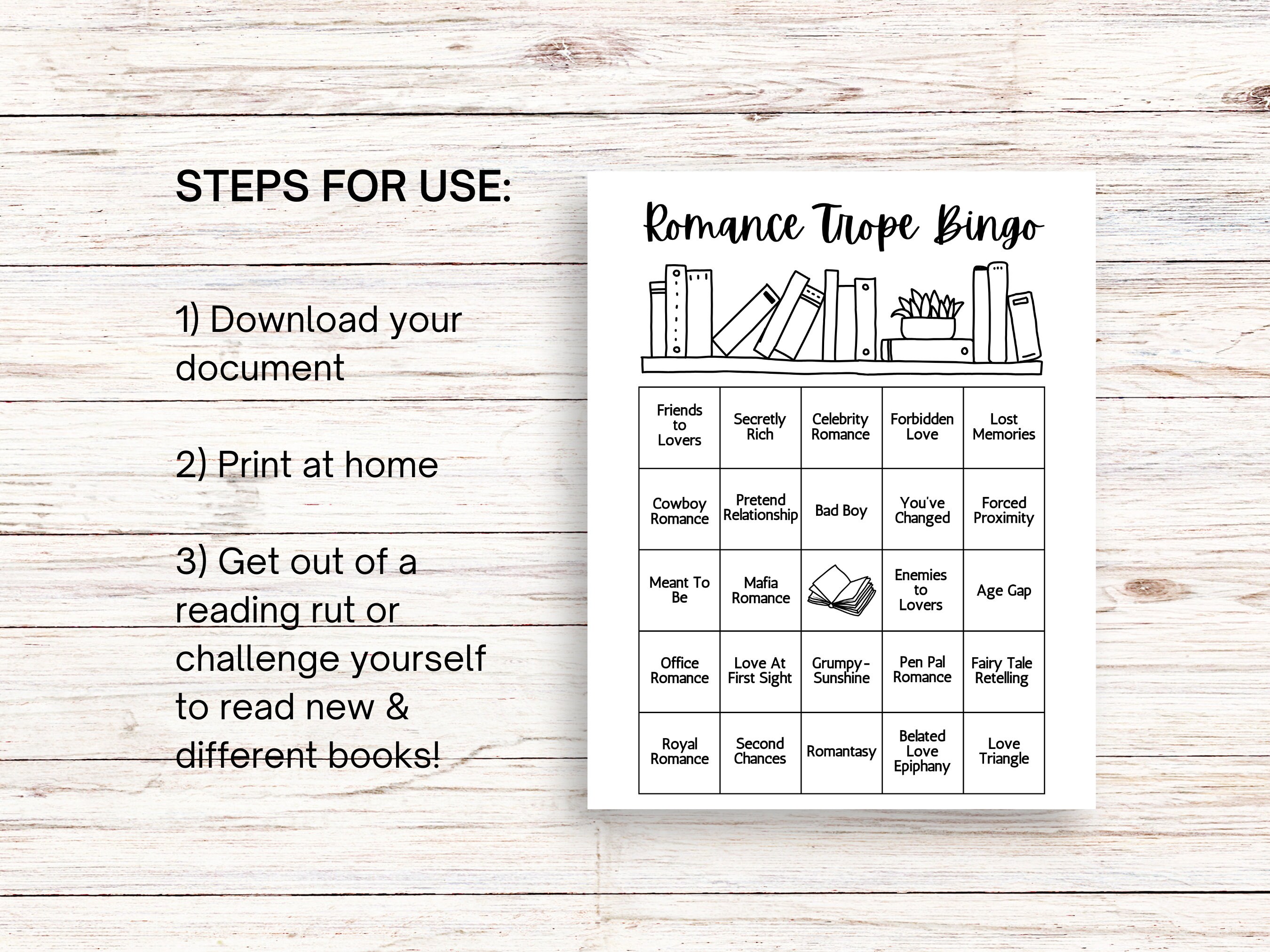 Romance Trope Book Bingo Printable Tracker | Reading Challenge Journal ...
