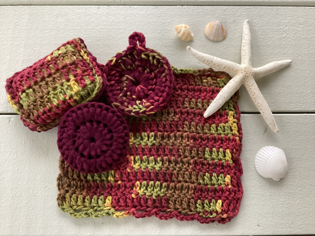 Hand Crocheted Dish Washing Set - 1 Dish Rag, 1 Scrubby, 1 Yarn Scrubby ...