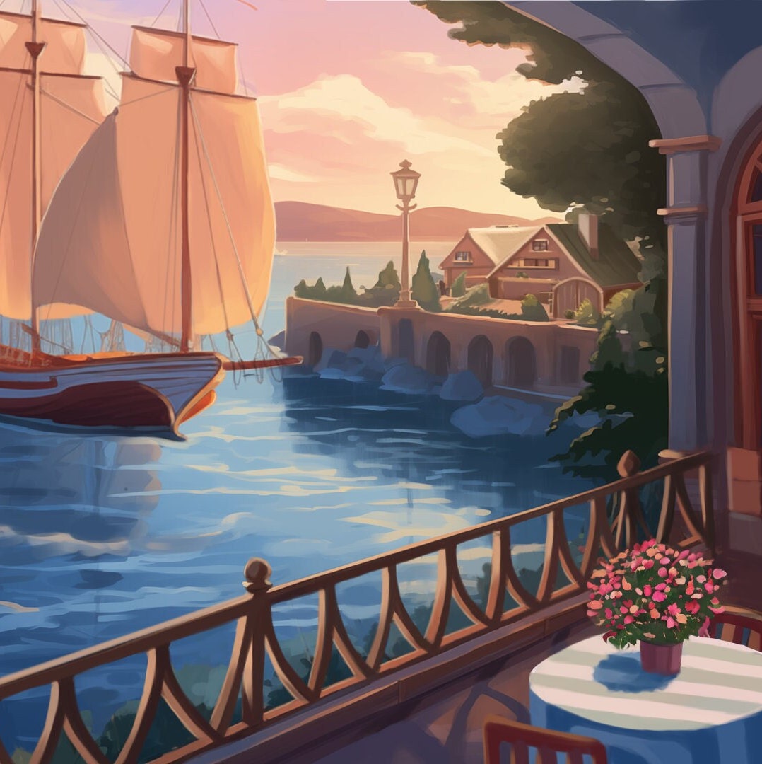 Harbor Serenity: 2D Ship Illustration Canvas Print - Etsy