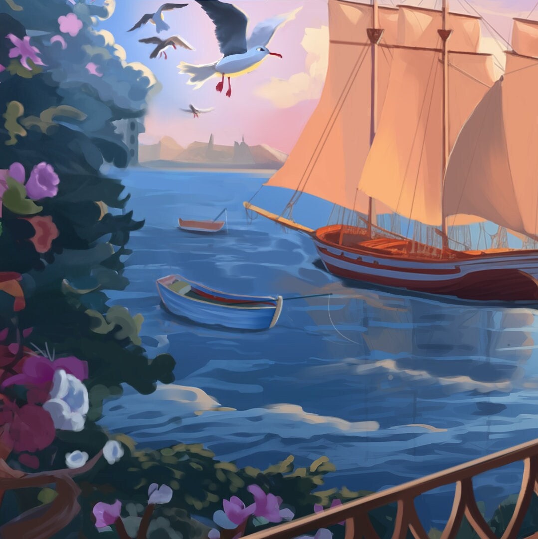 Harbor Serenity: 2D Ship Illustration Canvas Print - Etsy