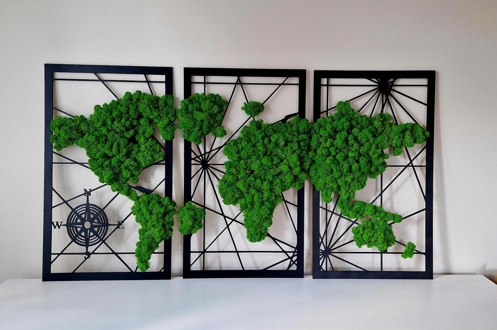 World Map With Moss Home Decoration Botanical Triptych 3 Piece - Etsy