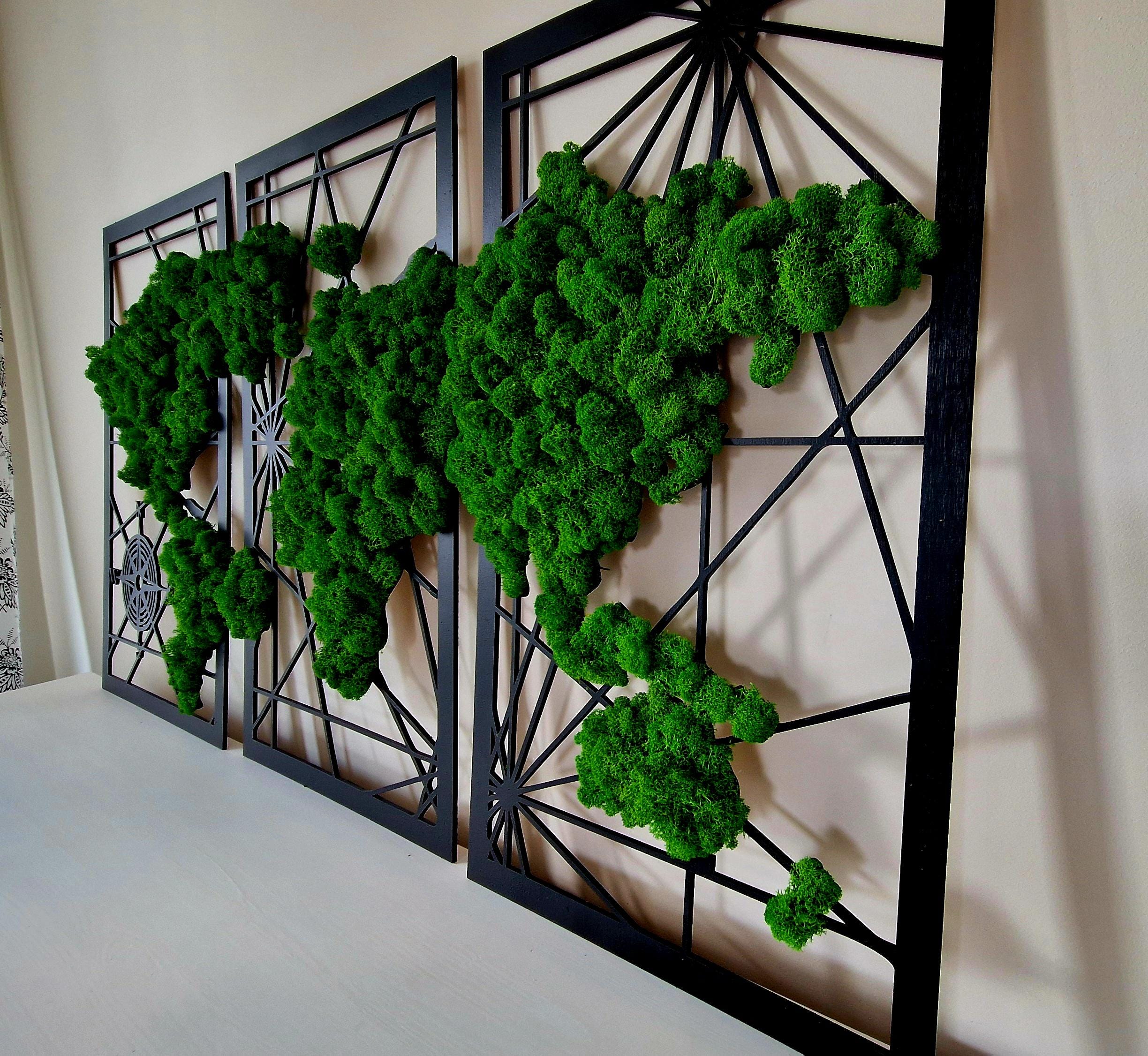 World Map With Moss Home Decoration Botanical Triptych 3 Piece - Etsy