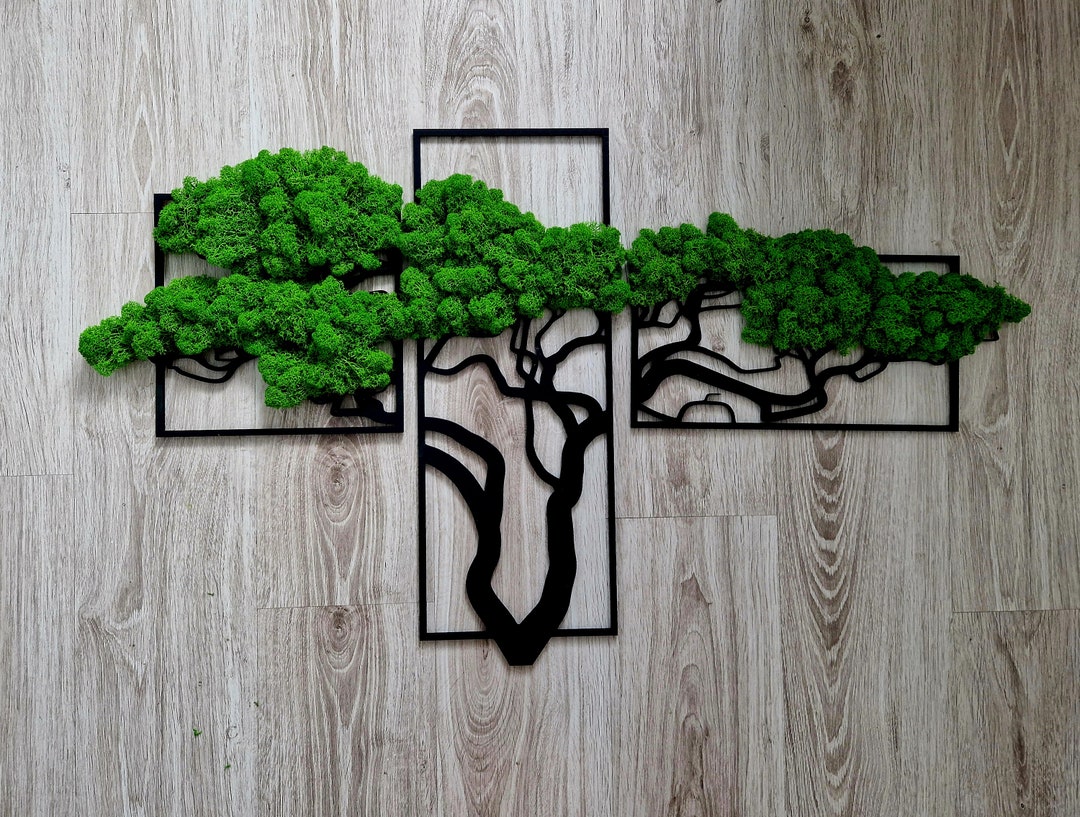 Moss Wall Art Bonsai Tree Home Decoration for Living Art Botanical Moss ...