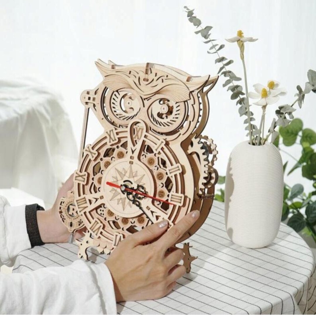 Beautiful 3D Wooden Owl Clock Puzzle Kit Movable & Fun Unique Wooden ...