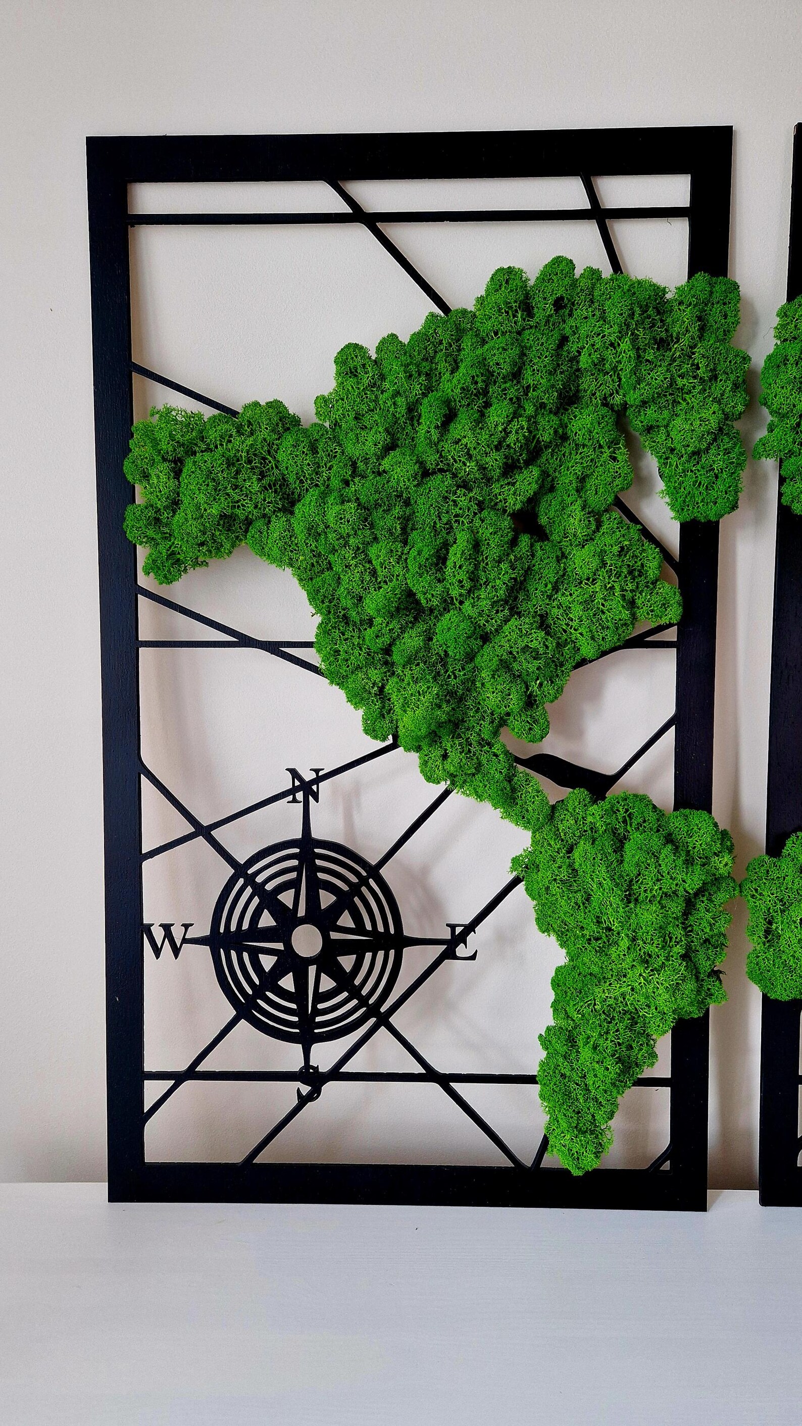 World Map With Moss Home Decoration Botanical Triptych 3 Piece - Etsy