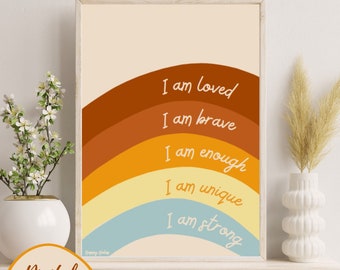 Affirmations for Kids, Rainbow Affirmations Print, I Am Kind Brave ...