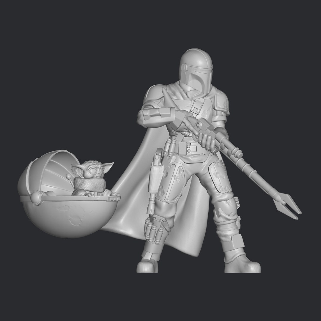 Mandolarian and Floating Baby Yoda Diorama Star Wars Stl File 3d ...