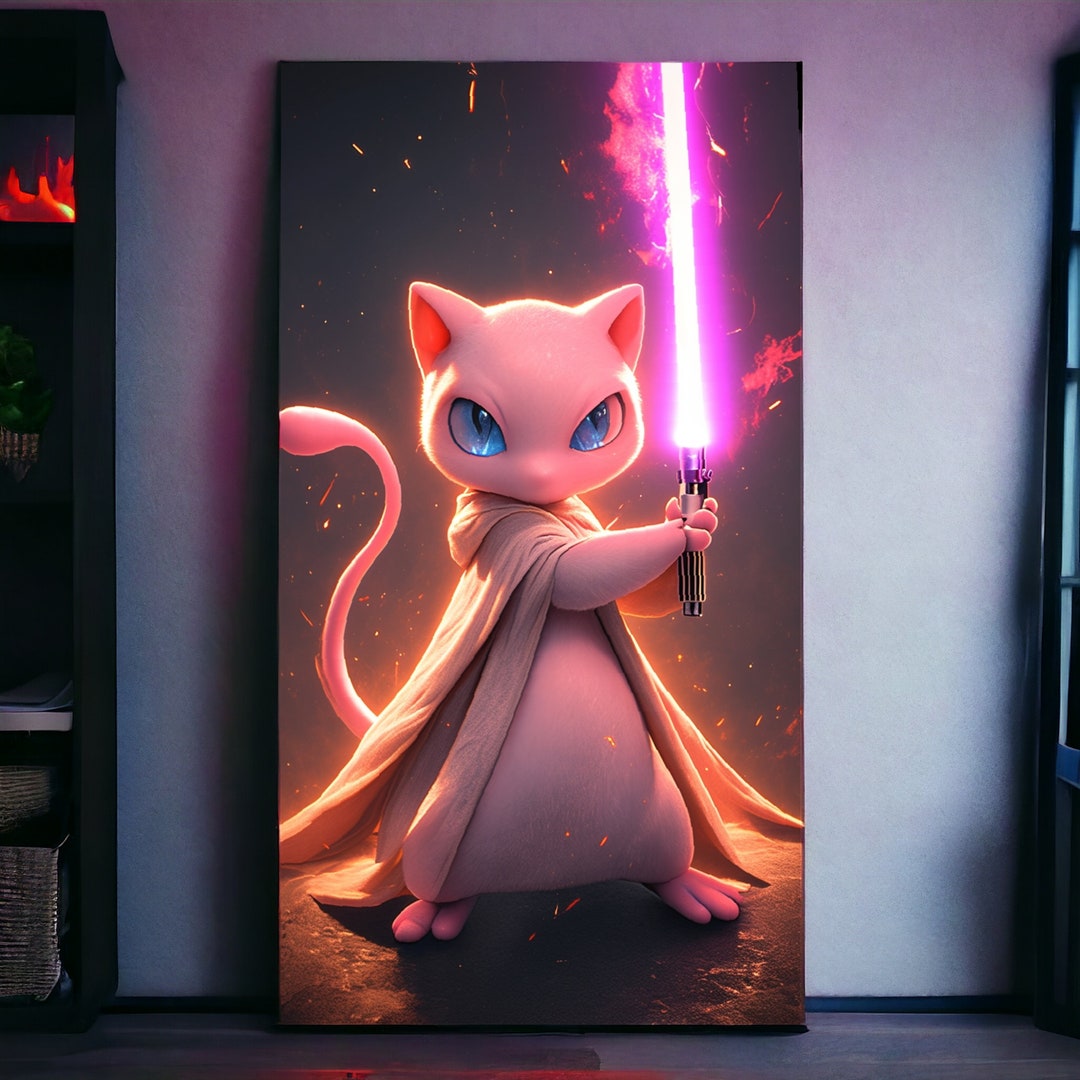 Ash Mew Poster, Anime Poster, Pikachu Starwars Style, Printable Wall ...