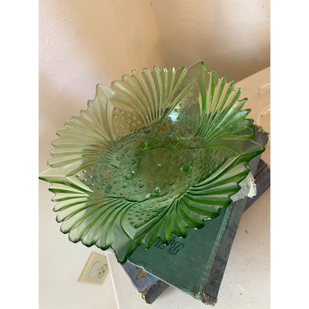 Vintage Art Deco Green Glass Bowls Etsy