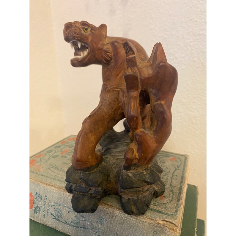 Vintage Asian Hand Carved Rosewood Tiger Sculpture With Glass Eyes - Etsy
