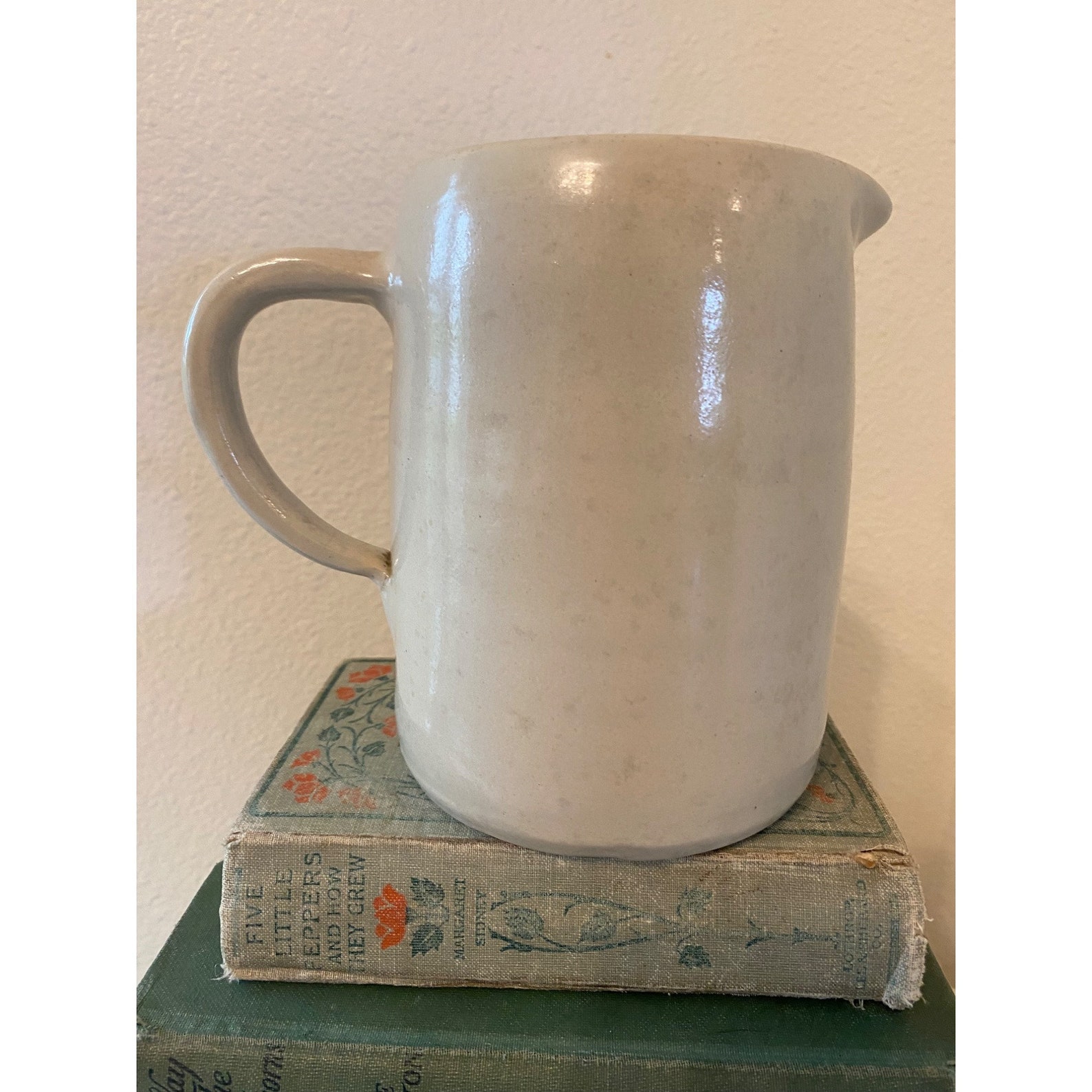 Casey Pottery Stoneware Pitcher W Cobalt Blue Heart Wreath Hand Painted ...