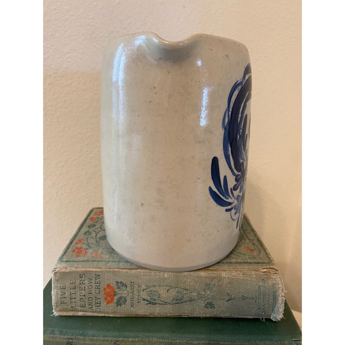 Casey Pottery Stoneware Pitcher W Cobalt Blue Heart Wreath Hand Painted ...