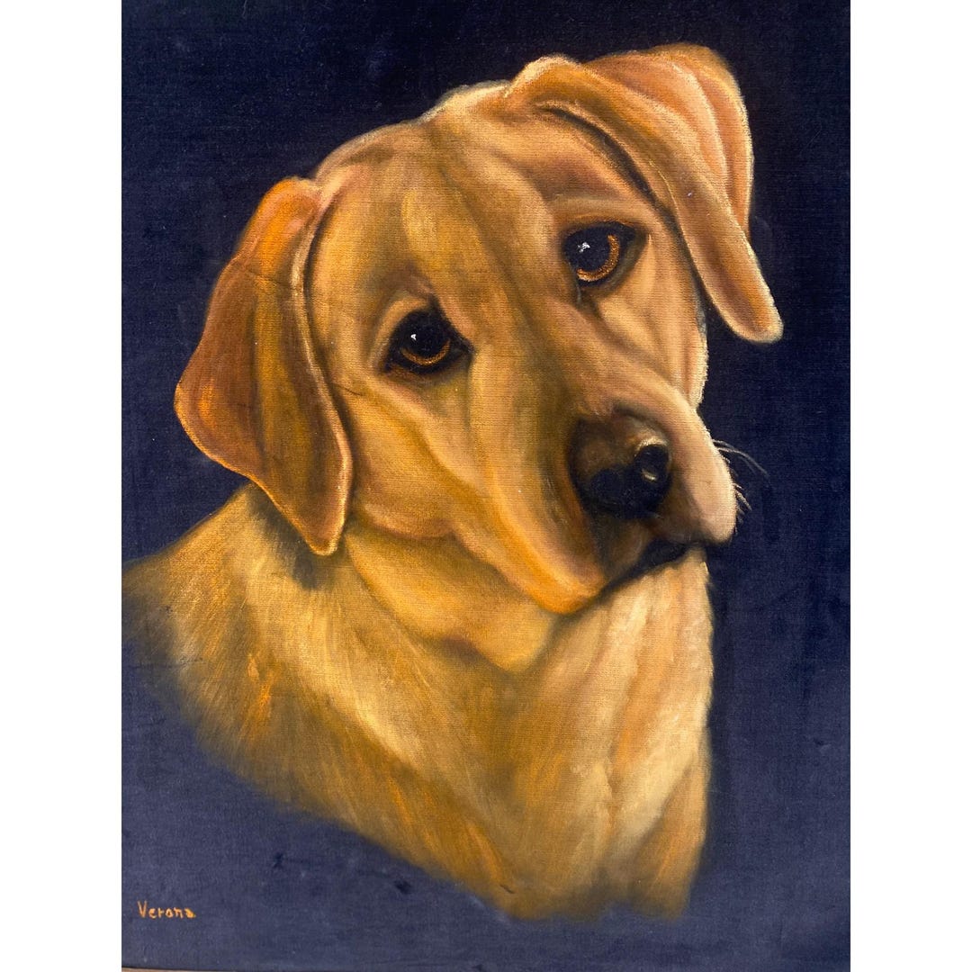 Vintage Wood Framed Yellow Lab Painting on Velvet - Etsy
