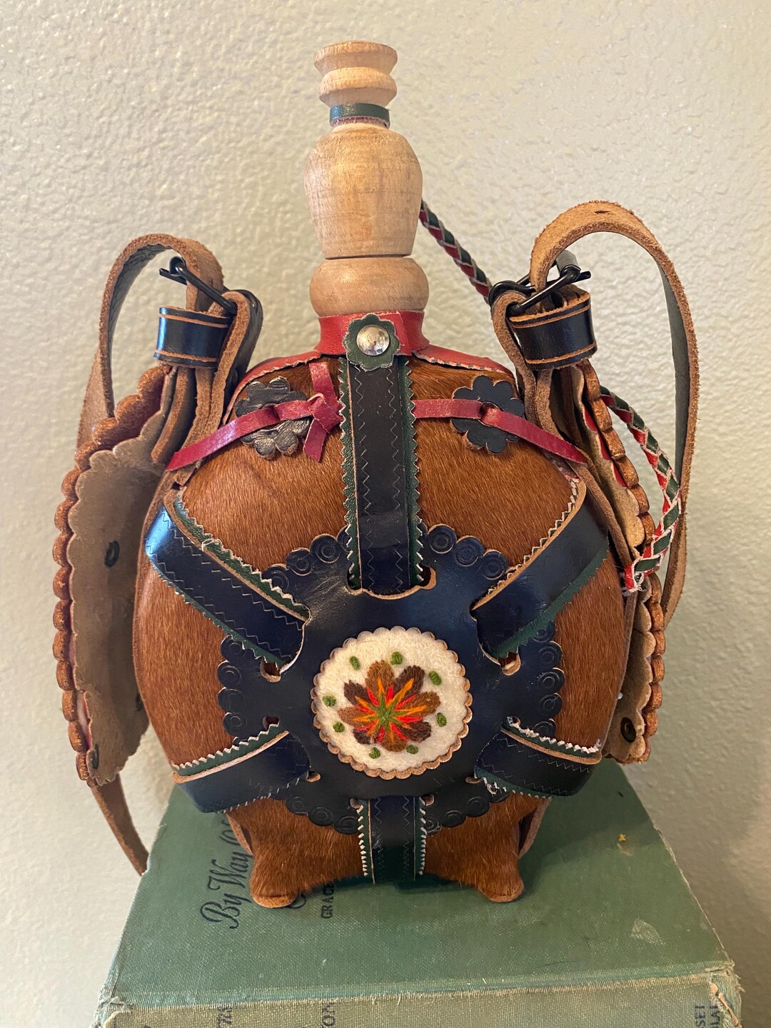 Hand Carved Wood With Leather, Horse Hair Hungarian Canteen Vintage - Etsy