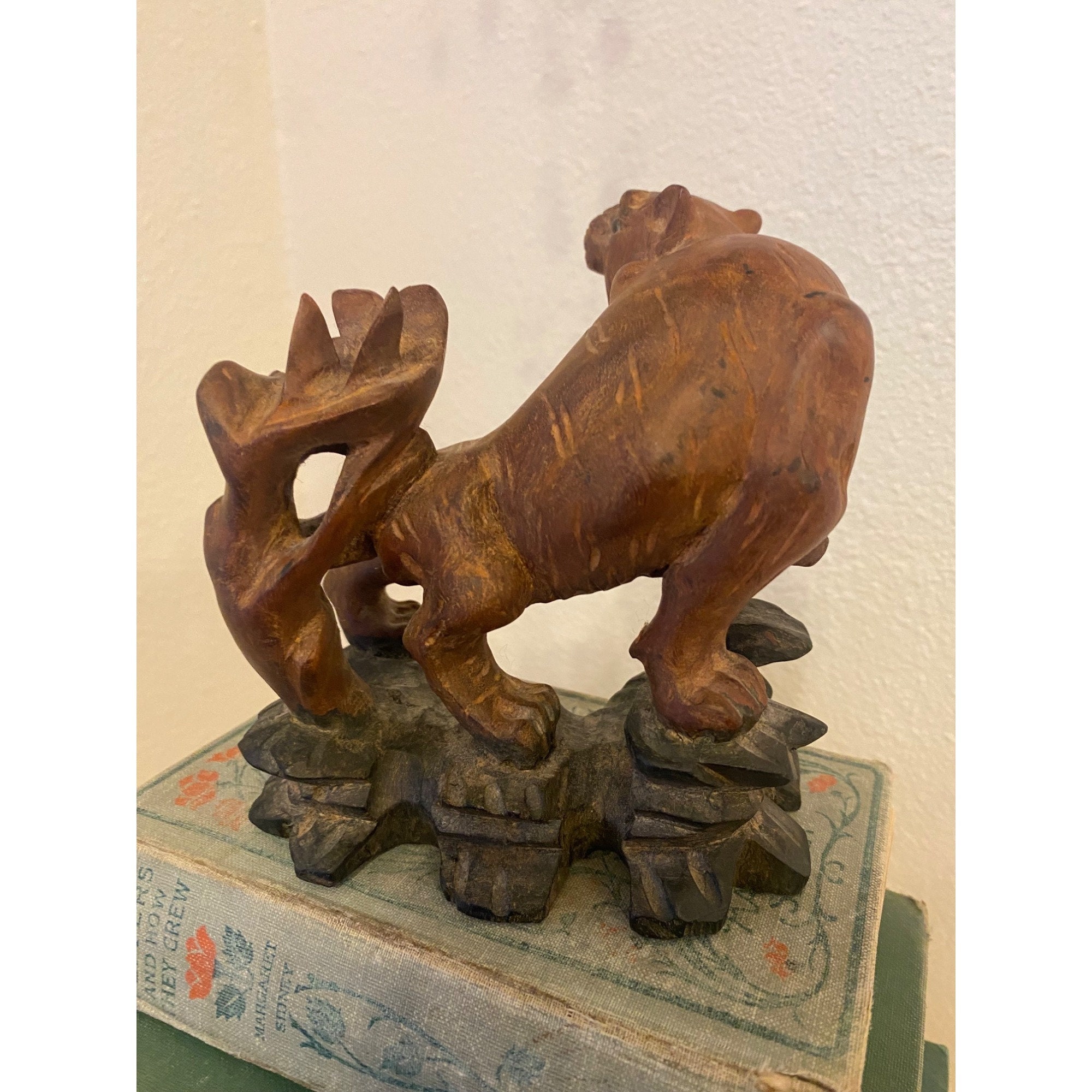 Vintage Asian Hand Carved Rosewood Tiger Sculpture With Glass Eyes - Etsy