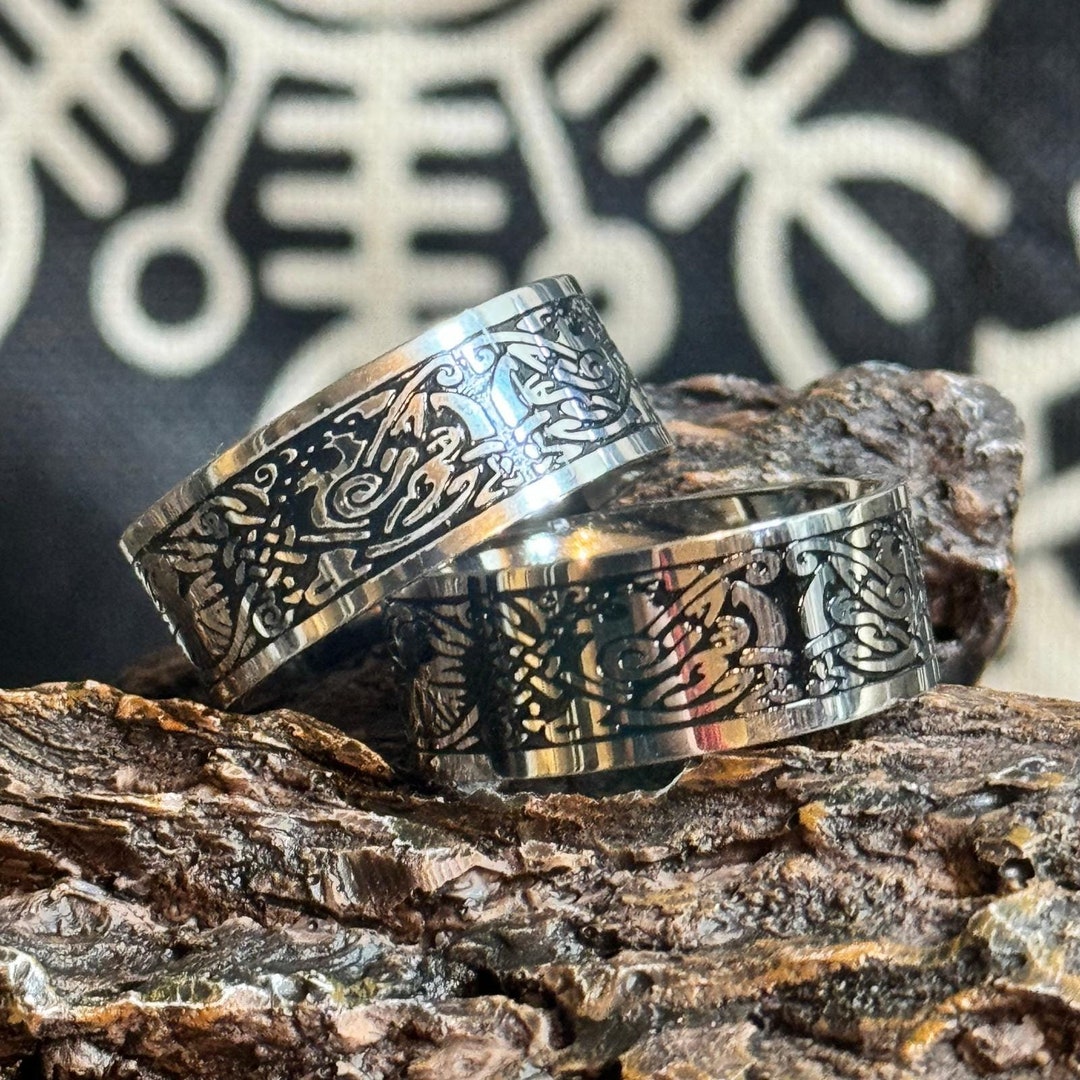 Norse Mythology Stainless Steel Viking Raven Ring With Yggdrasil ...
