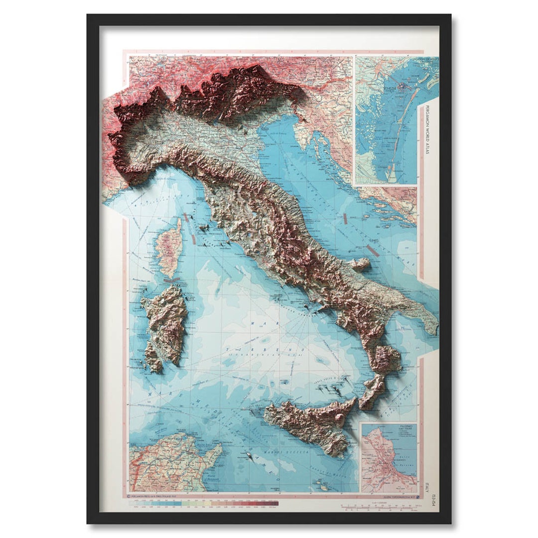 Italy Shaded Relief Map framed - Etsy