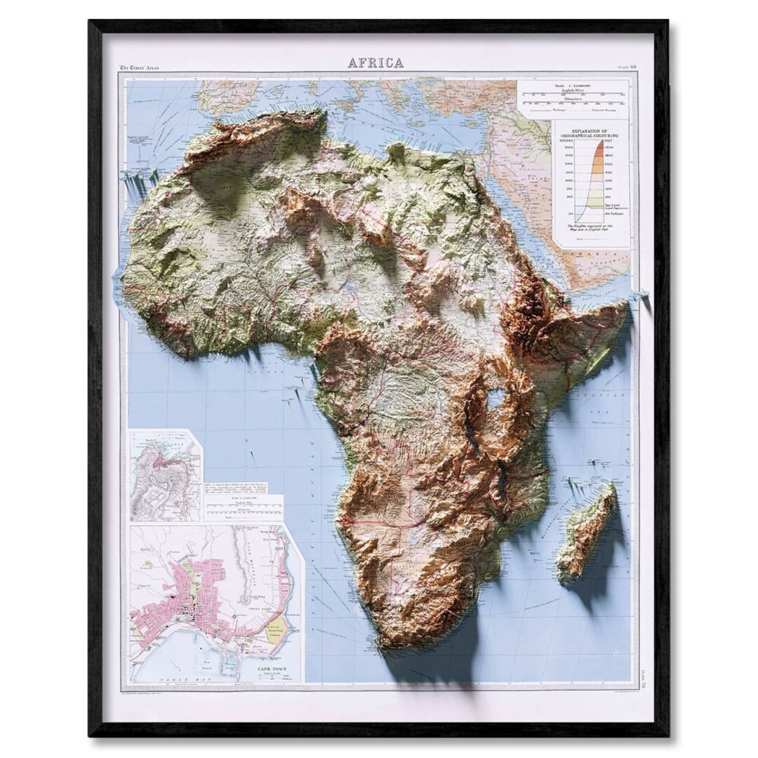 Africa Shaded Relief Map framed - Etsy