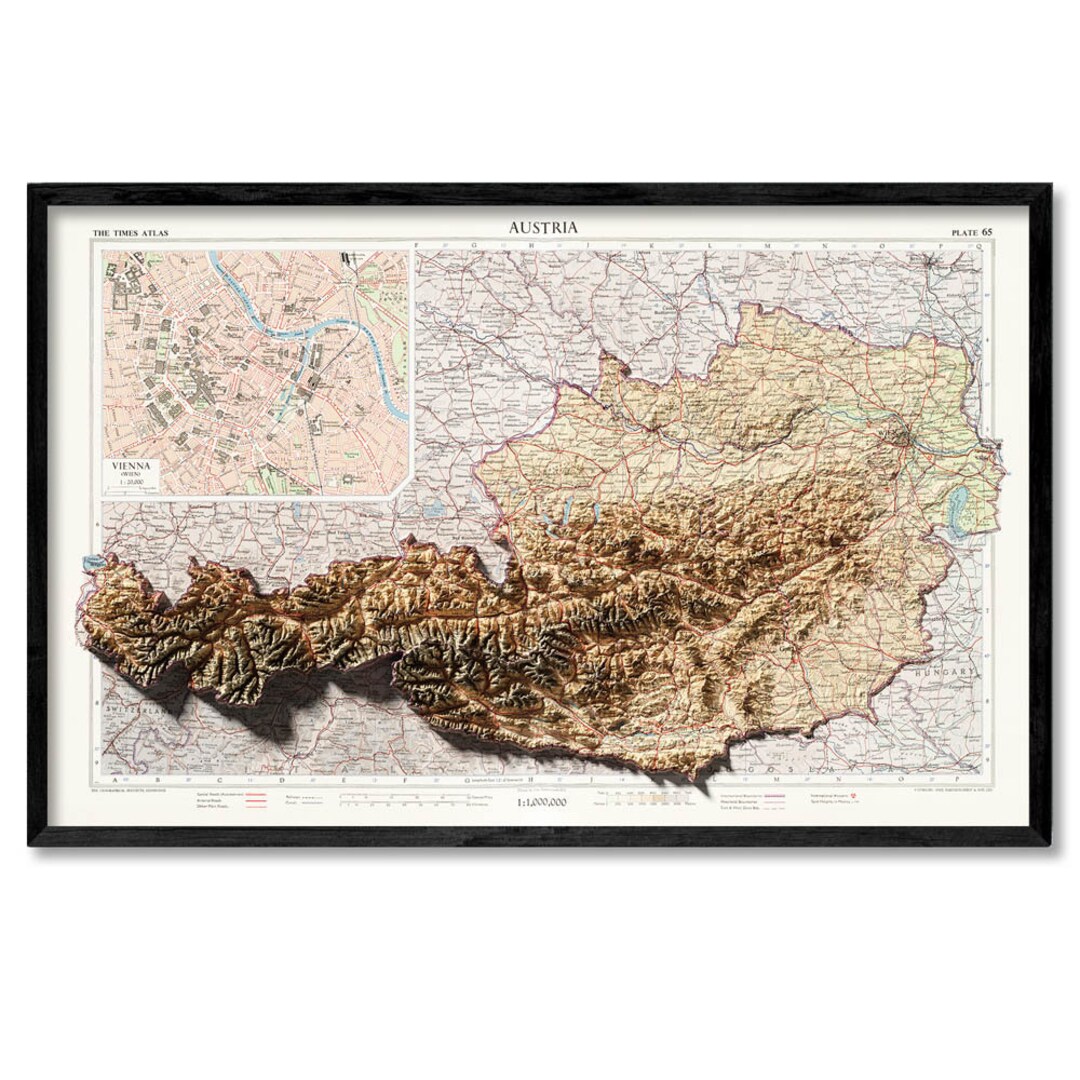 Austria Shaded Relief Map framed - Etsy