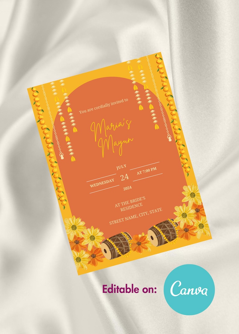Editable Mayun Invitation Template • Mehndi Dholki, Indian Wedding (pdf ...