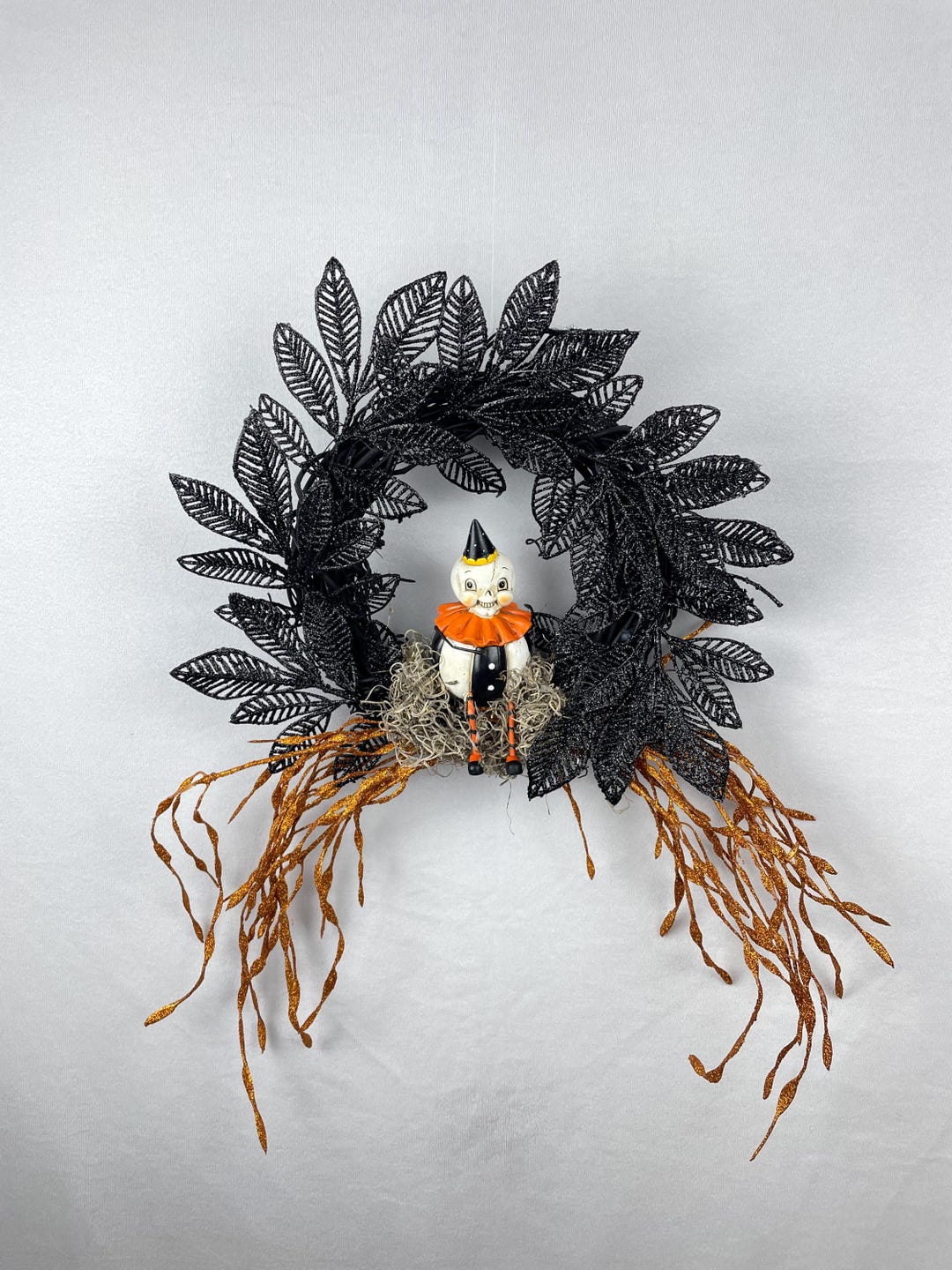 Folk Art Mini Wreath With Black and Orange Greenery for Front Door ...