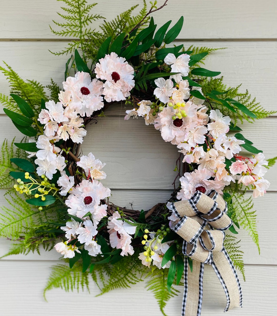 Spring Summer Floral Wreath for Front Door, Neutral Wreath, Cherry ...