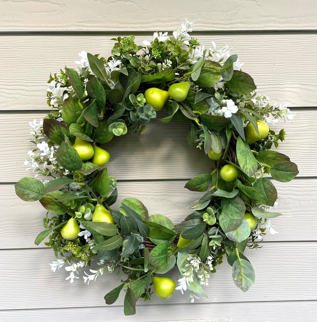 Wreath With Pears for Front Door, Spring Summer Wreath, Traditional ...