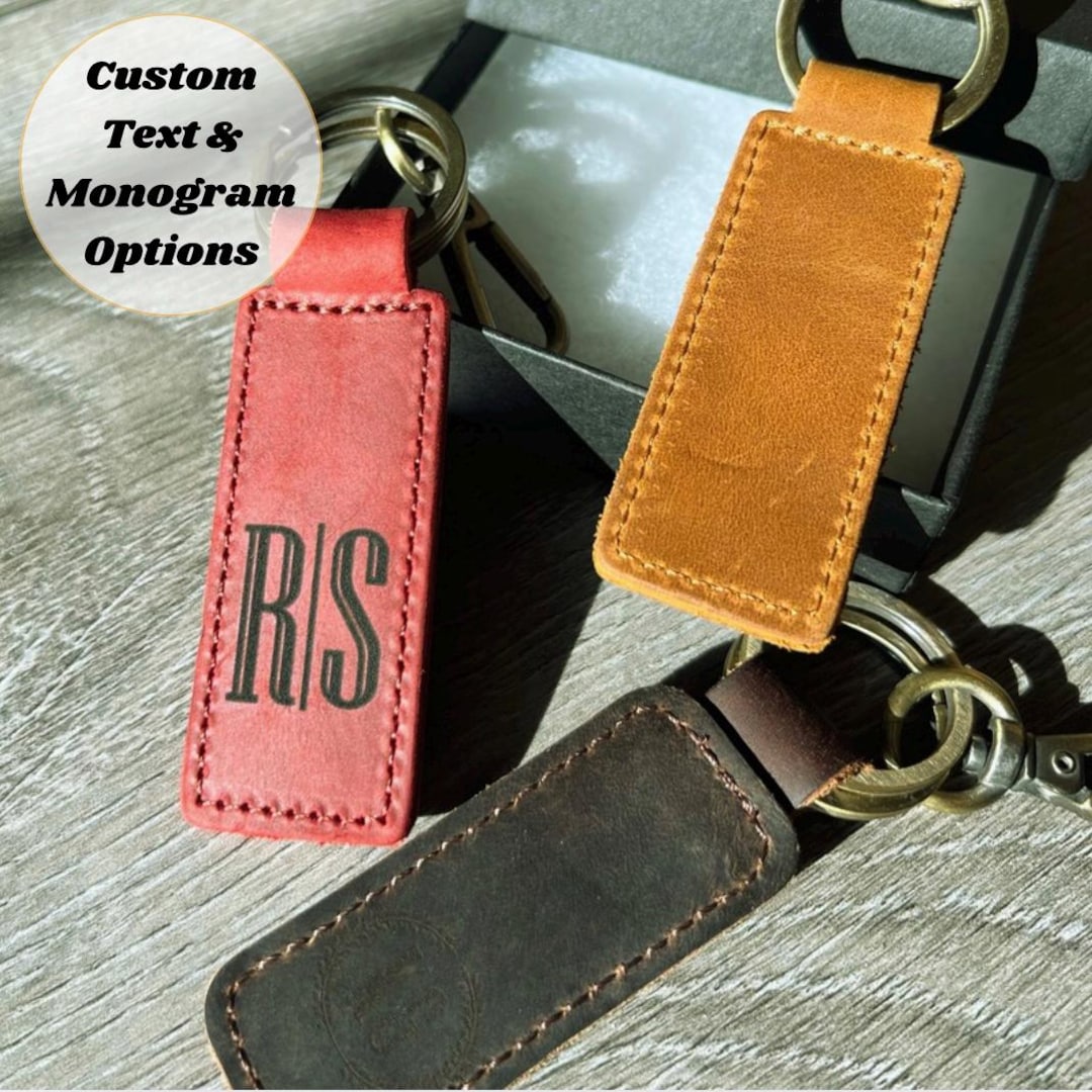 Personalized Leather Keychain for Him & Her Custom Key Holder Gift for ...