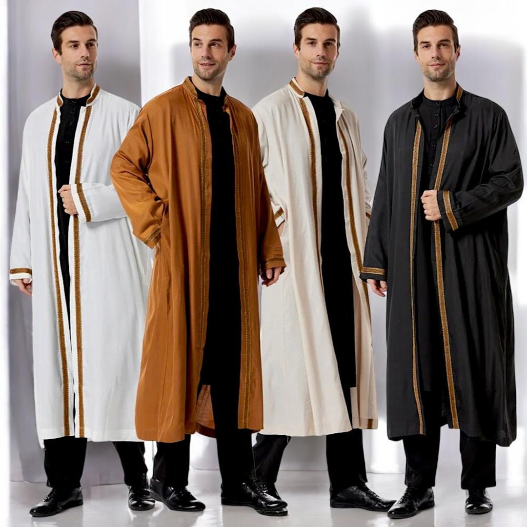 Palestinian Thobe Mens Gown Ramadan Eid Arabic Robe Islamic Kimono ...