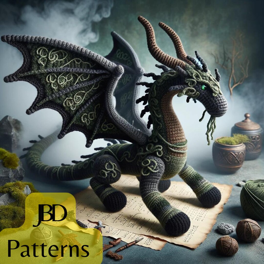Nordic Dragon Crochet Pattern Fierce Wilderness Dragon, Dark Green ...
