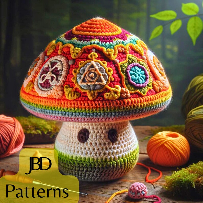 Cute Mushroom Crochet Pattern Vibrant Wisdom Mushroom Design With ...