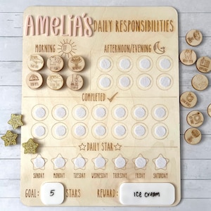 Personalized Wooden Daily Responsibilities Chart | Custom Chore Chart ...