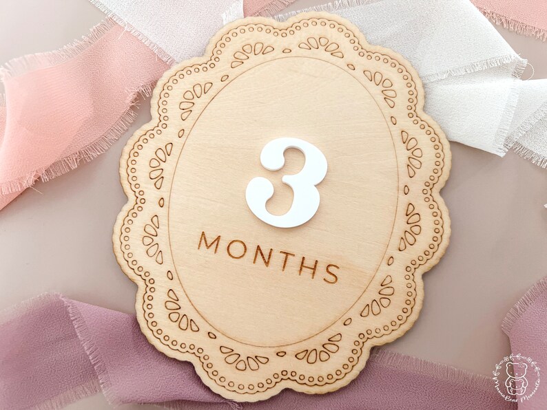 Wooden Lace Monthly Milestone Card | Personalized Name Card Set ...