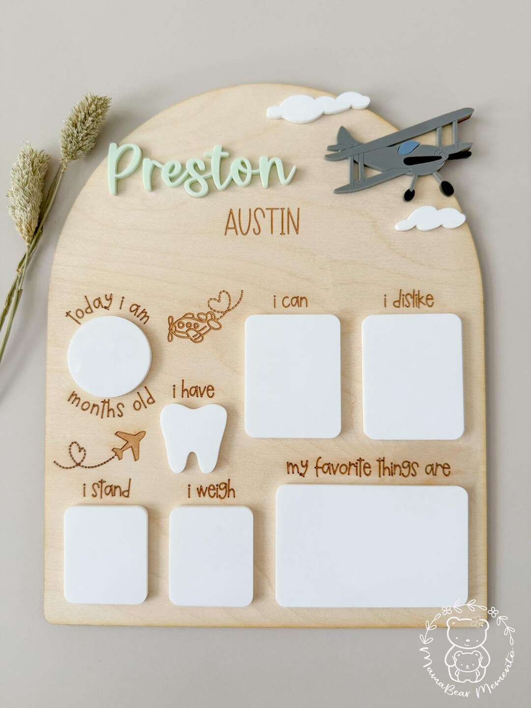 Wooden Airplane Monthly Milestone Board | Custom Milestone Sign ...
