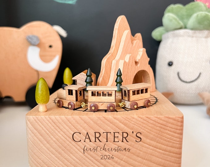 Personalized Wooden Train Musical Carousel | Custom Engraved Wooden ...